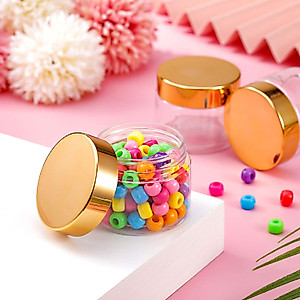 16 Pieces 60 ml/ 2 oz Round Clear Leak Proof Plastic Container Jars with Lids Plastic Jars Empty Storage Containers Refillable Storage Favor Jars for Travel Cosmetic Lotion Creams (Gold)