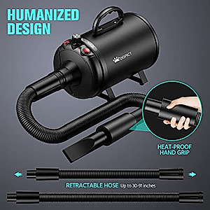 Pet Dryer, 5.2HP/3800W Pet Grooming Dryer with Adjustable Speed and Temperature Control Dog Blow Dryer, Pet Hair Dryer with 3 Nozzle