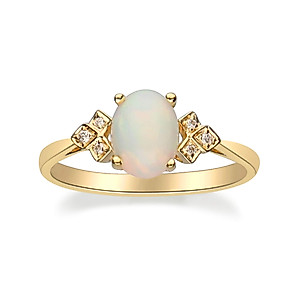 Gin & Grace 14K Yellow Gold Natural Ethiopian Opal Ring with Real Diamonds for Women | Ethically, authentically & organically sourced (Oval) Shaped Opal Hand-Crafted Jewelry for her |