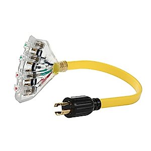 ACKING 30 Amp NEMA L14-30/Four 5-20R Generator Locking Cord, 4-Prong 10 Gauge Cord to Household Cable,Generator Adapter, 125/250V 30 Amp 7500 Watts UL Listed, 1.5FT