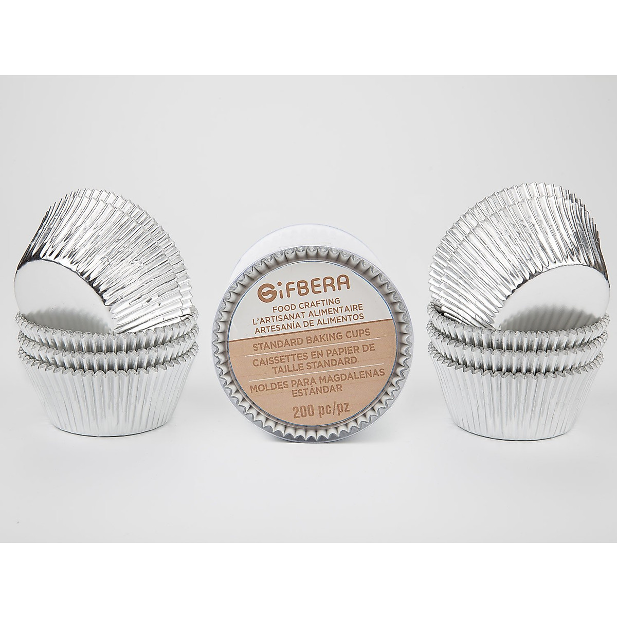Gifbera Standard Silver Foil Cupcake Liners Metallic Paper Muffin Baking Cups 200-Count (Silver)