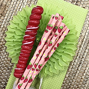Strawberry Pattern Paper Straws - Pink Red Green - 7.75 Inches - 50 Pack