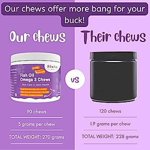 PawPuk Paws Omega 3 Fish Oil Chews for Dogs - EPA & DHA for Skin & Coat Health Plus Overall Health, Itch Relief, Joint & Mobility Support, CoQ10 & NMN - Natural Anti-Aging Supplement for Dogs