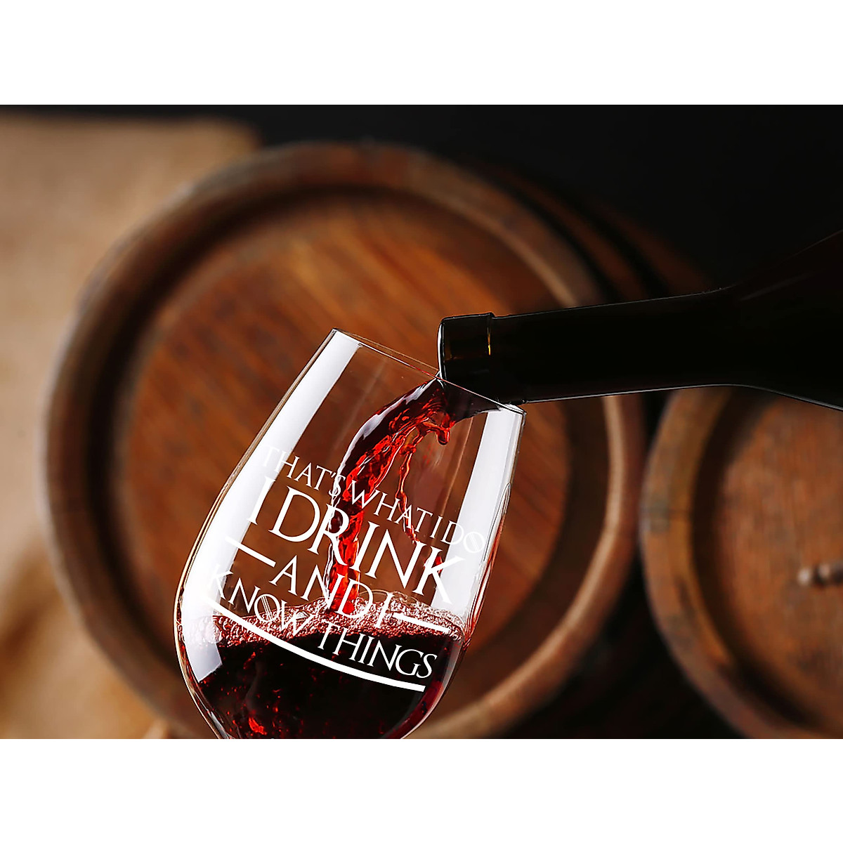 Game of Thrones Stemless Wine Glasses (21oz) - Personalized Etched Glassware w/ “That’s What I Do I Drink and I Know Things” Quote - Stemless Custom Wine Glasses - Fathers Day Gifts for Dads