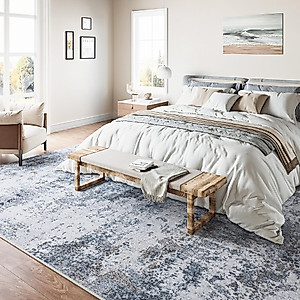 HUGEAR 5x7 Washable Rugs Grey Blue Hallway Area Rug Indoor Accent Rug Abstract Non Slip Low Pile Carpet Distressed Throw Aesthetic Rug for Bedroom Living Room Office Dining Room Kitchen Laundry Room