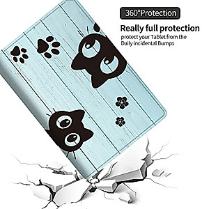 for New Kindle Fire 7 Tablet (12th Generation, 2022 Release), PU Leather Hard PC Back + TPU Shockproof Fold Cover Case with Auto Wake/Sleep for Amazon Kindle Fire 7 inch 2022,Wooden Cat