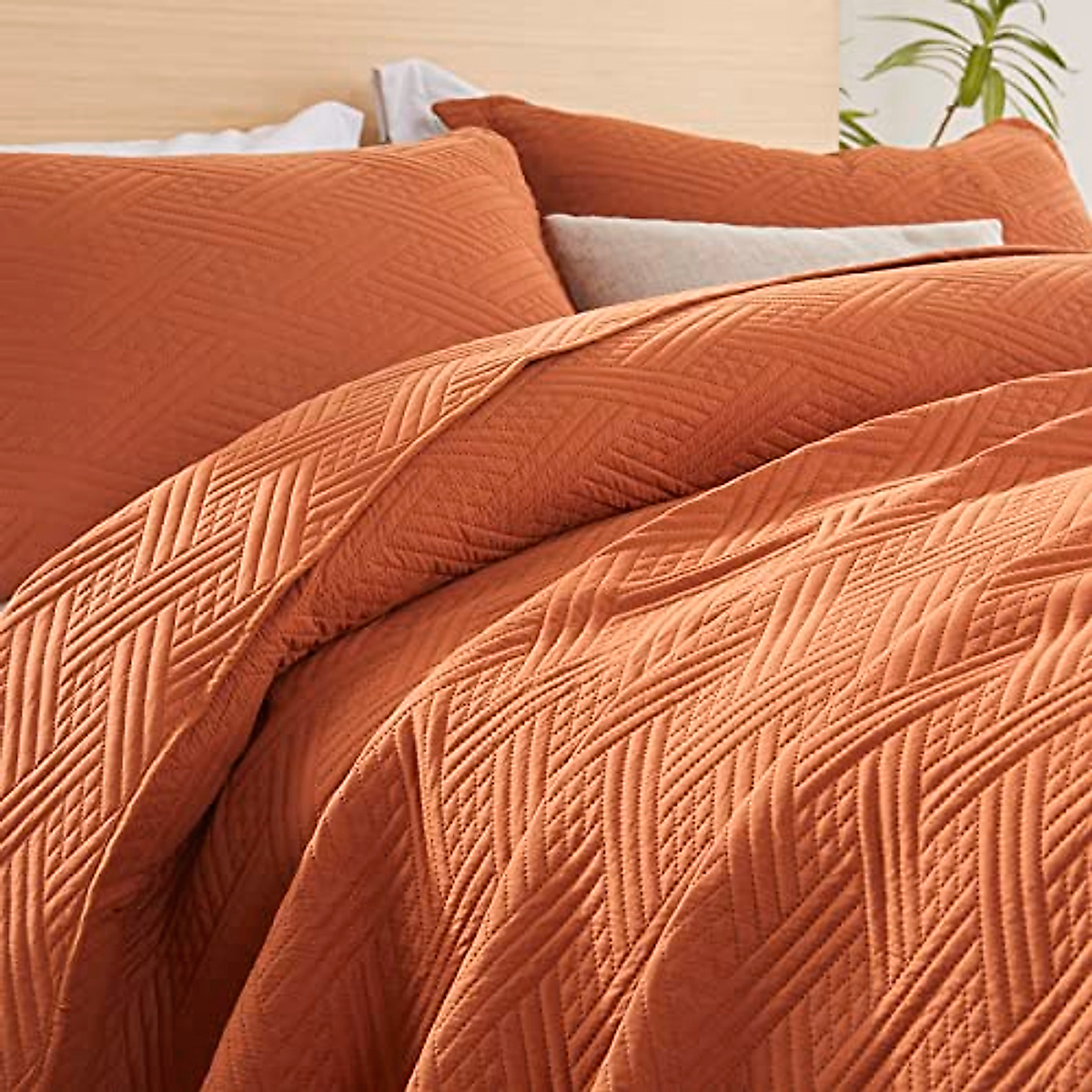 Haglurom Burnt Orange Queen Size Quilt Bedding Set-3 Pieces, Lightweight Soft Microfiber Bedspread/Coverlet-90''x98'' with 2 Pillow Shams, Luxurious Warm Summer Bed Quilt for All Seasons