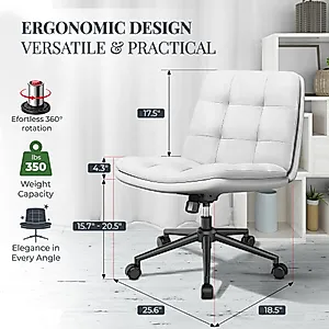 Criss Cross Desk Chair for Cross Legged Sitting, Easy to Assemble White Criss Cross Chair with Wheels - Premium Detachable Wheel and Swivel Design, Cozy Ergonomic Office Chair with Wide Comfy Seating