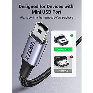 UGREEN Mini USB Cable [3ft, 2-Pack] USB Mini B 2.0 Cable Nylon Braided Charging Cord Compatible with Garmin Nuvi GPS,SatNav,Dash Cam,Blue Yeti,Digital Camera,PS3 Controller,Hard Drive,MP3 Player,GoPro