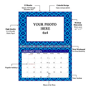 2024 Photo Frame Wall Spiral-bound Calendar (Add Your Own Photos) - 12 Months Desktop/Wall Calendar/Planner - (Edition #07)