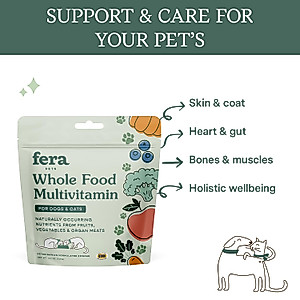 Fera Pet Organics Whole Food Multivitamin Cat and Dog Food Topper - Vet Created Cat & Dog Vitamins Plus Minerals, Micronutrients, Prebiotics and Probiotics – Powder Supplement - 3.7oz