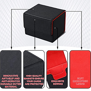 Weewooday 2 Boxes Leather Deck Card Boxes Large Size Fit 100 Plus Sleeved Cards Deck Game Box for Collectible Cards Deck Playing Card Box Compatible with MTG TCG (Black Red, Red, Horizontal)