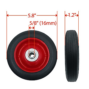 LotFancy 2 Pack 6” x 1.5” Flat Free Hand Truck Wheels, 6 inch Solid Wheels for Dolly Lawnmower, 5/8 in Bore Hole, Max 132 lbs Load Capacity