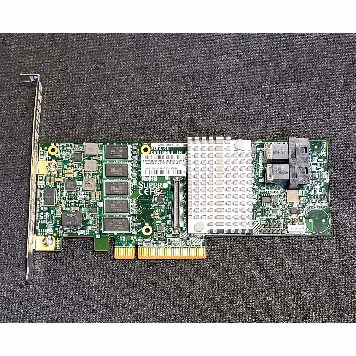 Supermicro AOC-S3108L-H8IR-16DD Add-on Card - Storage controller (RAID) - 8 Channel - SATA 6Gb/s/SAS 12Gb/s low profile - 1.2 GBps - RAID 0, 1, 5, 6, 10, 50, 60 - PCIe 3.0