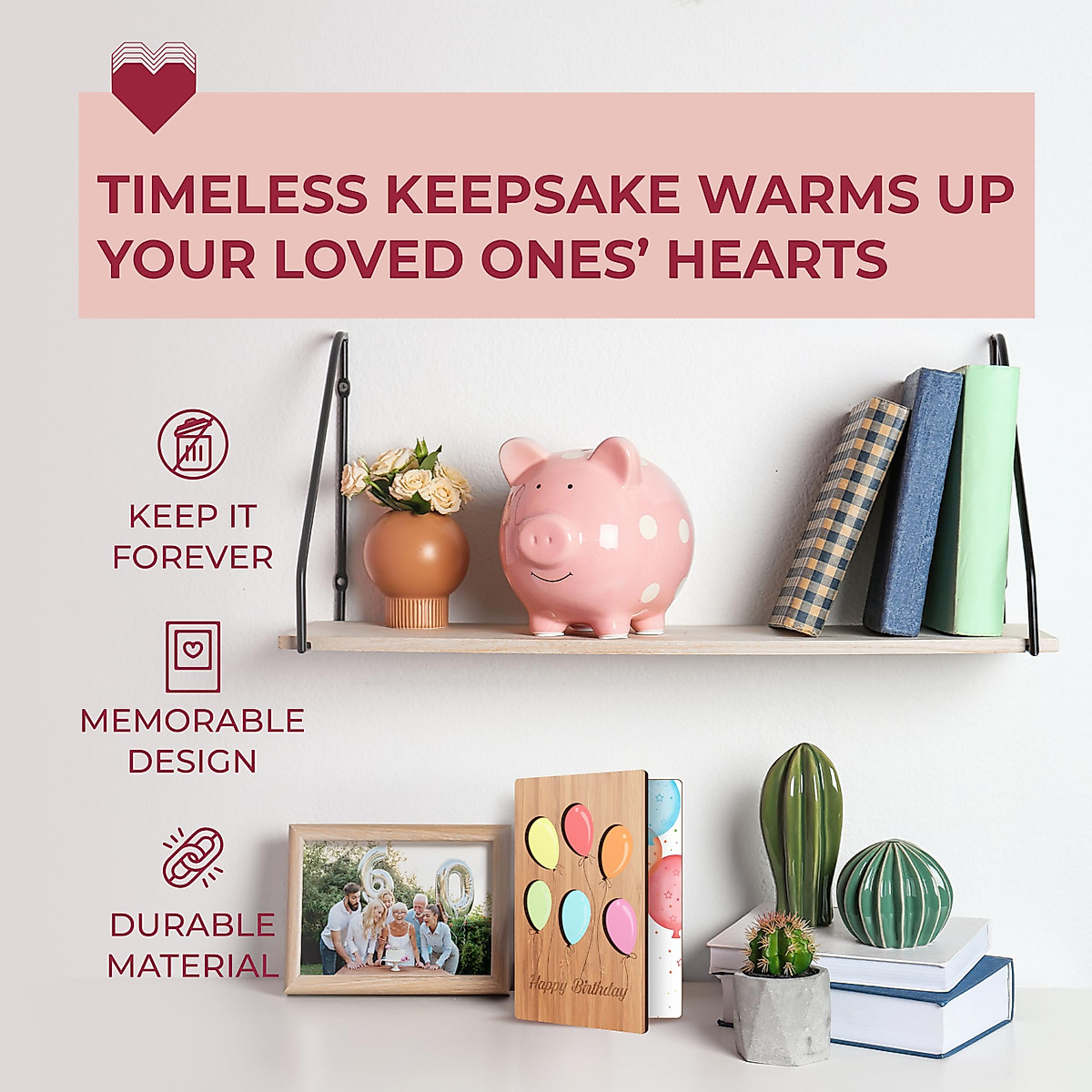 HeartSpaceCards - Happy Birthday Card, Handmade Sustainable Bamboo Birthday Card, Unique Birthday Cards for Women, Men, Husband, Wife, Dad, Son - Balloon Party