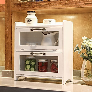 COLLECTIVE HOME - 2 Tiered Storage Cabinet, Countertop Cabinet, Wood Organizer for Kitchen Living Room Bedroom Office, 15.75 x 14.5 x 6.5 (no Pattern, Double Door, White)