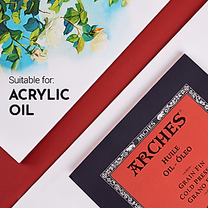 Arches Oil Paper Pad 9x12-inch White 100% Cotton Oil Painting Paper - 12 Sheets of Arches 140lb Cold Pressed Oil Paint Paper - Painting Pad for Oil Painting and Oil Pastel Techniques