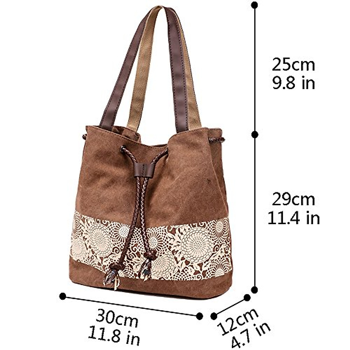 Hiigoo Printing Canvas Shoulder Bag Retro Casual Handbags Messenger Bags (Brown)