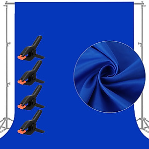 10 X 8 FT Royal Blue Screen Backdrop for Photography, Chromakey Background for Video Self Tape Audition Zoom Meeting Photoshoot Gaming YouTube, Polyester Cloth Fabric Curtain Sheet with 4 Clamps