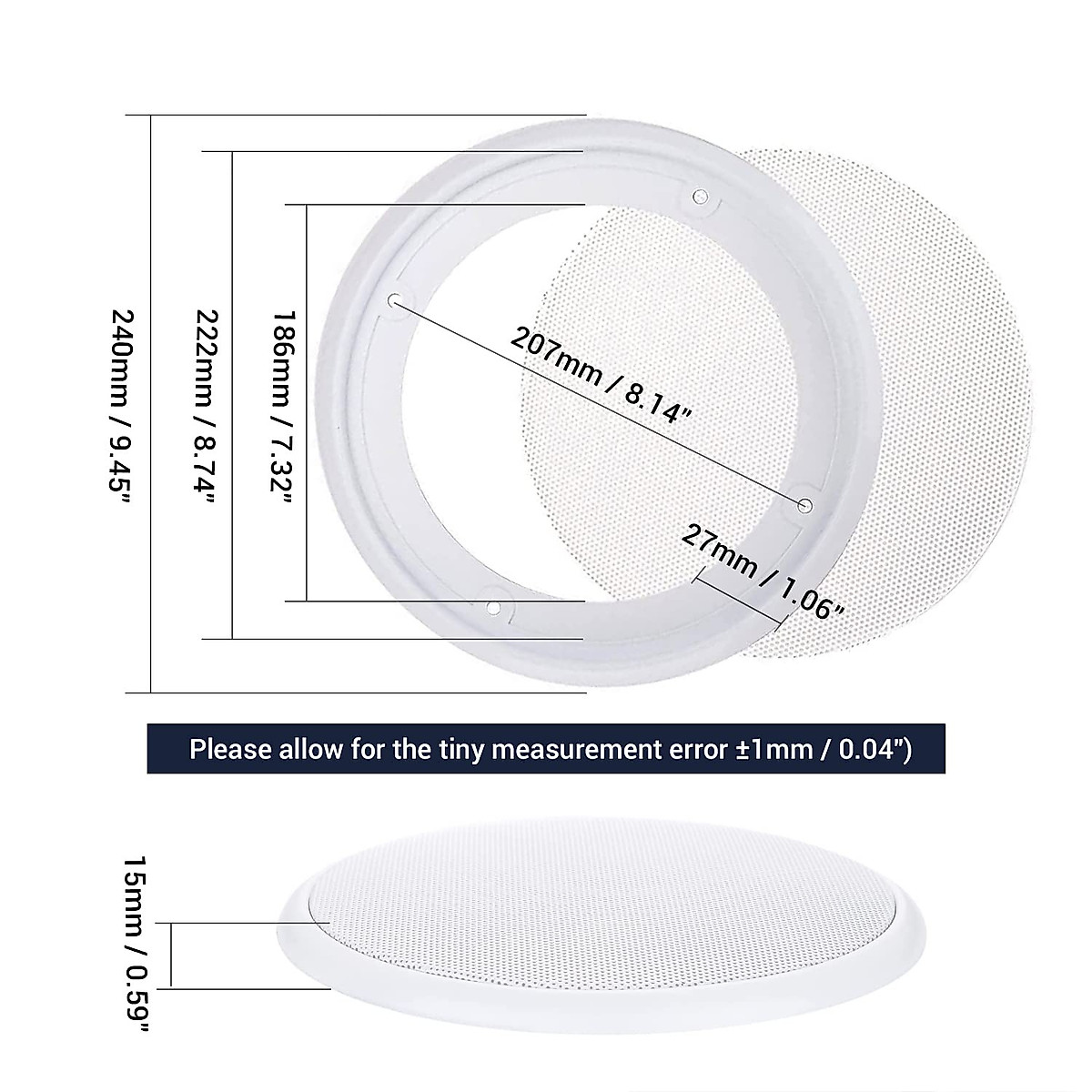 Facmogu 2PCS 8in White Ceiling Speaker Covers, Surface Mount Speaker Grill Mesh Round Speaker Grille Woofer Car Speaker Grill Cover Guard Protector Replacement Round Metal Grills