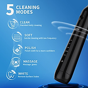 Electric Toothbrush Sonicare with 6 Brush Heads, Toothbrush for Adults and Kids, 30000 VPM, Deep Clean 5 Modes with 2 Minutes Timer, Tongue Coating Brush, One Charge for 70 Days (009 Black)