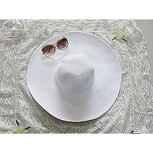 Womens Floppy Straw Hat Wide Brim Foldable Packable Braid Cap UV Protection Summer Gardening Hiking Beach Sun Hat (White)