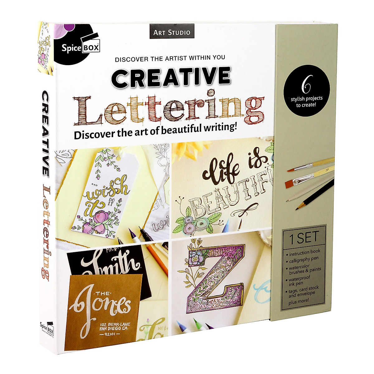 SpiceBox Creative Hand Lettering Kit, Learn Calligraphy Set with Workbook, Creative Simple Modern Letter Writing, Arts and Crafts Hobby for Adults