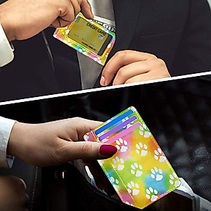 Linomo Thin leather Card Holder and Money Clip Watercolor Dog Paw Print Wallet RFID Blocking for Men & Women
