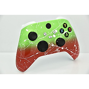 Hand Airbrushed Fade Custom Controller Compatible with Xbox Series X/S & Xbox One (Series X/S Green & Red White Drip)