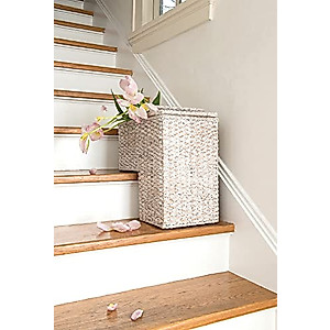 Creative Co-Op Woven Bankuan Rope Stair Basket with Handles, Whitewash Finish
