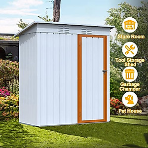 Metal Outdoor Storage Shed Galvanized Metal Garden Shed with Lockable Doors, Tool Storage Shed for Patio Lawn Backyard Trash Cans for Garden/Backyard/Home (White)