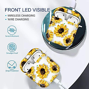 Maxjoy for AirPods Case Cover, Sunflower Floral Clear Air Pod Case for Women Girls Cute Hard Protective iPod Cover with Keychain Compatible AirPod 2nd 1st Gen Charging Case 2&1, Flower