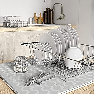 Simple Houseware Large Over Sink Counter Top Dish Drainer Drying Rack with Drying Mat and Utensil Holder, Chrome