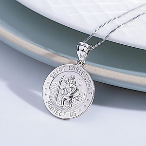PicturesOnGold.com Saint Christopher Religious Medal - Solid Sterling Silver, 3/4 Inch Size of a Nickel