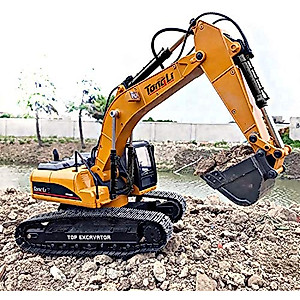 Huina RC Excavator for adults1580 Hobby Remote Control V4 Full Metal RC Excavator Adult huina 580 Construction Vehicle Professional Remote Control Tractor (2 Batteries)