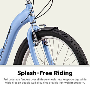 Schwinn Meridian Adult Tricycle Bike, Mens and Womens Three Wheel Beach Cruiser, 26-Inch Wheels, Low Step-Through Frame, Wide Seat, Rear Folding Basket, 7-Speed, Periwinkle