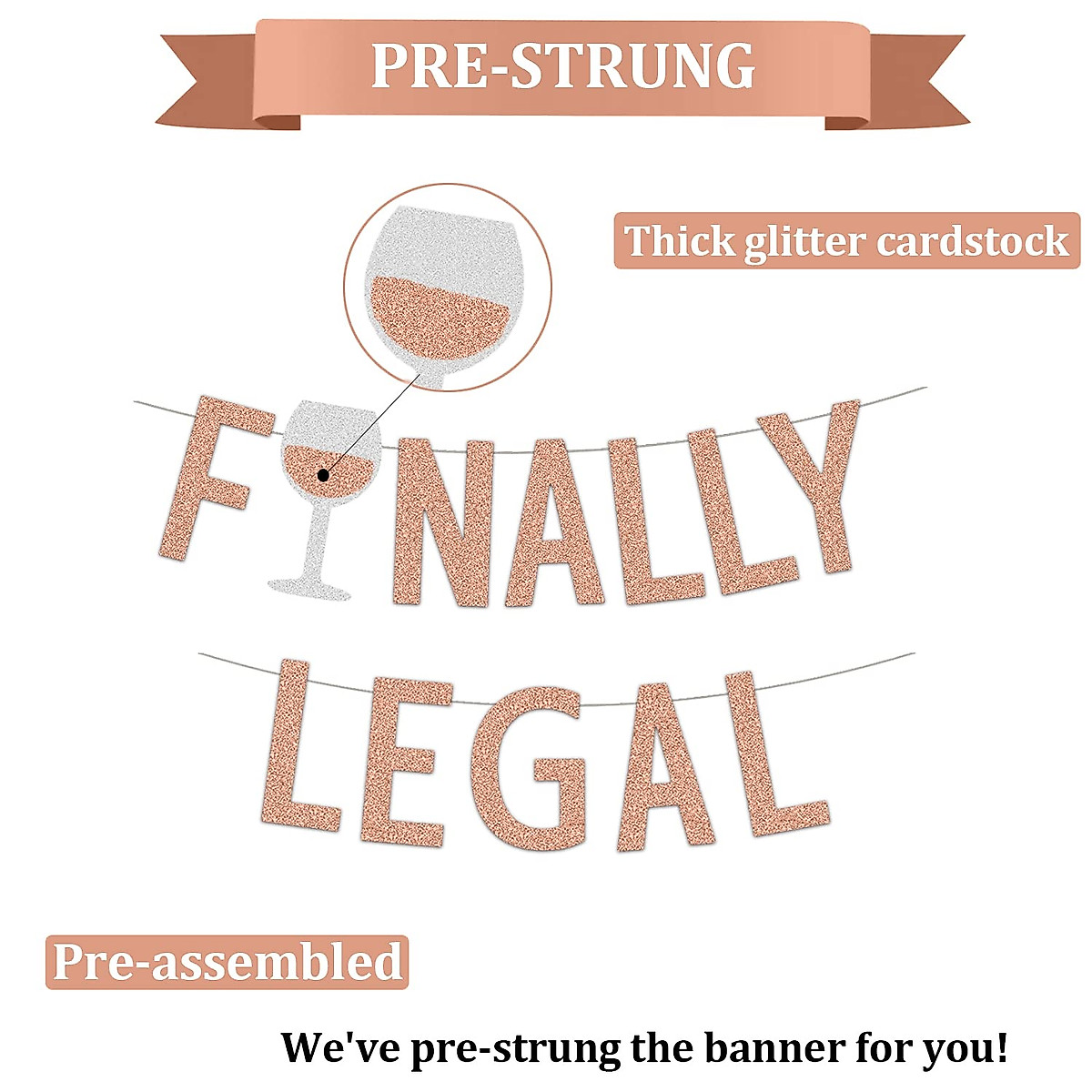 21st Birthday Decorations for Her Rose Gold, Finally Legal Banner, Happy 21st Birthday Banner Pre-Strung, 21st Birthday Balloons, 21st Birthday Gift Ideas, 21st Birthday Decorations for Her