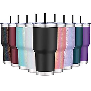 Aikico 30oz Stainless Steel Tumbler, Vacuum Insulated Coffee Tumblers Cups, Durable Wall Travel Mug Tumbler with Splash Proof Sliding Lid and Straws, for Ice and Hot Drink, Black
