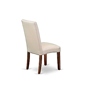 East West Furniture HBDR3-MAH-01 3 Piece Dining Room Furniture Set Contains a Round Dining Table with Pedestal and 2 Cream Linen Fabric Upholstered Parson Chairs, 42x42 Inch, Mahogany