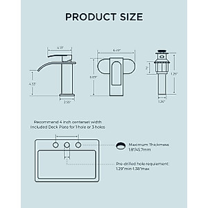 FORIOUS Matte Black Bathroom Faucet, Waterfall Bathroom Sink Faucet for 1 Hole or 3 Holes, Single Handle Vanity Faucet with Metal Pop up Drain, Stainless Steel Basin Sink Faucet Tap for RV Lavatory