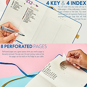Little More Dot Grid Notebook - Dotted Notebook Journal Hardcover with Thick Paper - Leather Pocket Bullet Planner (7" x 5.5") - Small Diary with Numbered Pages with Pen Loop (Blue)