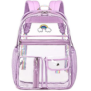 Lanola Clear Backpack Heavy Duty PVC Transparent Backpack for Work & Travel & Sport Event-Purple