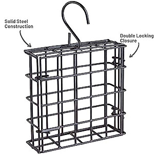 More Birds Suet Cage Bird Feeder, Fruit and Suet Feeder, Single Cake Capacity ,Black