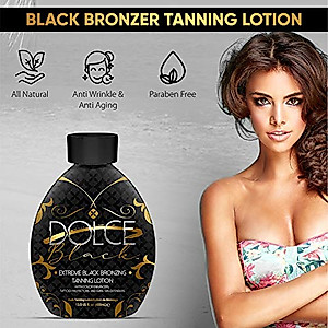Dolce Black Bronzer Tanning Lotion - Indoor/Outdoor Tanning Lotion for Tattoo & Color Fade Protection - Anti-Orange, Anti-Aging & Anti-Wrinkle Natural Tanning Bed Lotion