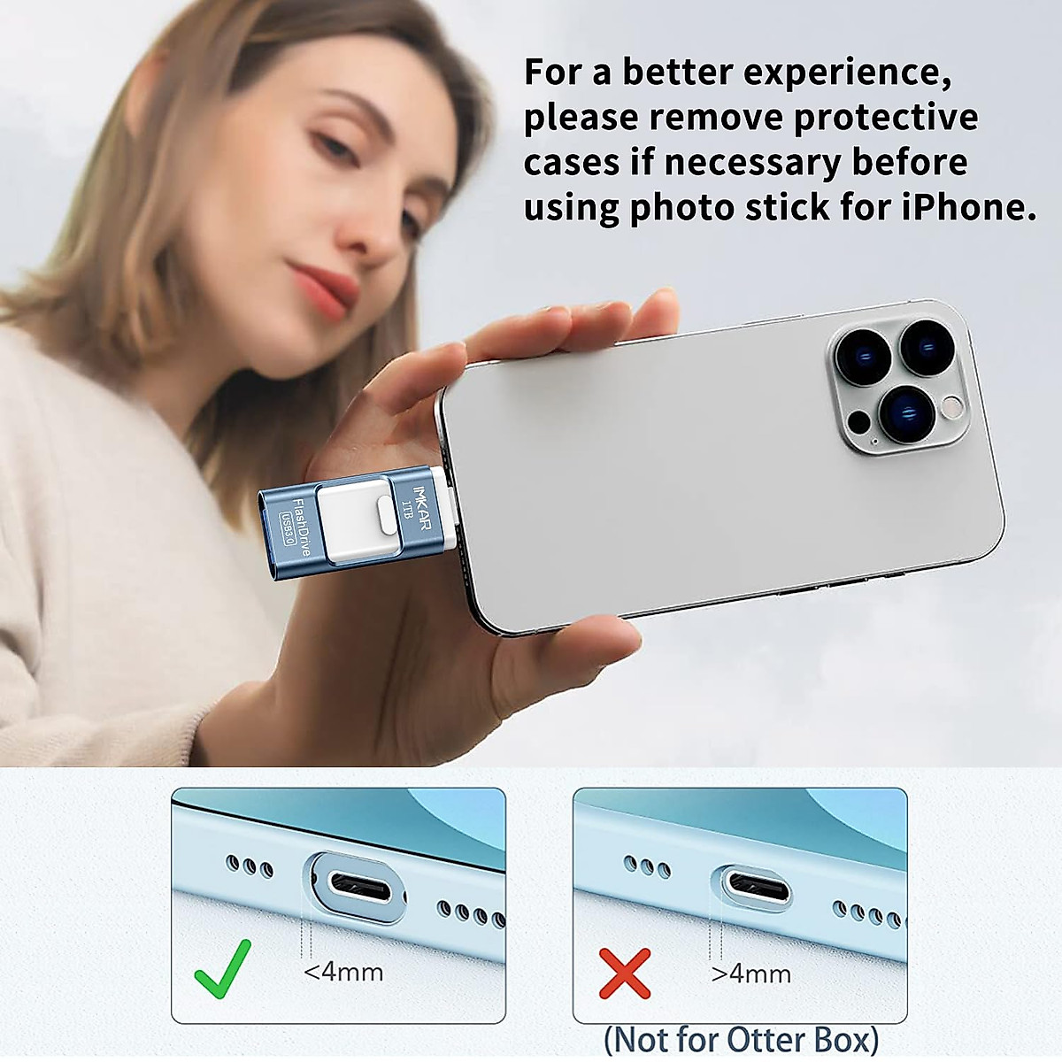 IMKAR 1TB Photo Stick for iPhone Flash Drive, iPhone Memory Stick Thumb Drives USB Stick External Storage Compatible with iPhone/iPad/Android/PC (Blue)