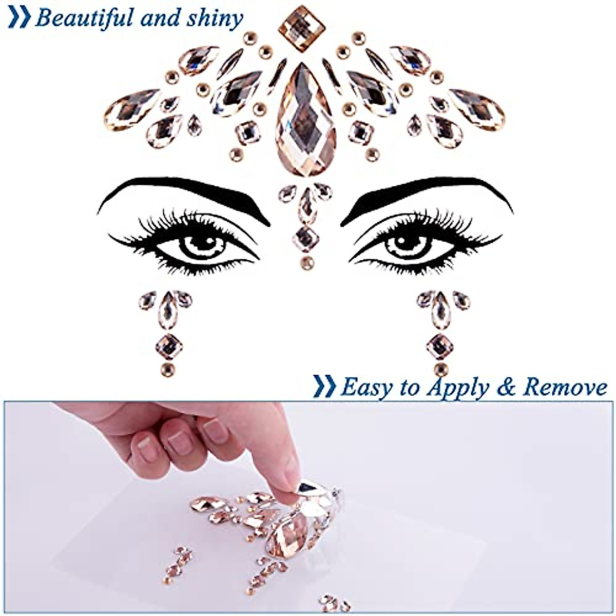 SIQUK 17 Sheet Face Sticker Jewels Eyes Jewel Set with 12 Sheet Mermaid Face Jewels Glitter Face Gems Rhinestone Face Crystal and 5 Sheet Eye Face Body Gems Crystal Tears Jewel for Festival Party