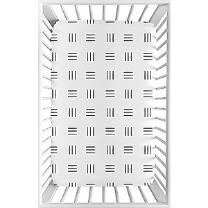Sweet Jojo Designs White and Black Boho Mudcloth Boy Girl Fitted Mini Crib Sheet Baby Nursery Portable Crib Pack and Play Black and White Bohemian Woodland Tribal Southwest Mud Cloth Hatch Triple Line