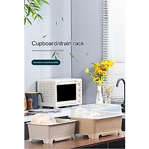 Taqargzy with lidDish Drainer Rack Plate, Silverware, Pots and Pans Drying Rack Chopstick Holder Cup Holder,Multifunctional Dish Rack for Kitchen Counter,Dish Rack with Drainboard,(Elegant Gray)