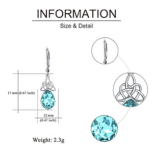 VONALA Celtic Knot Earrings 925 Sterling Silver Aquamarine Earrings Blue Crystal Leverback Dangle Earrings March Birthstone Earrings for Women