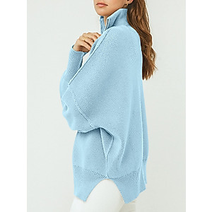 ANRABESS Women's Oversized Fashion Long Sleeve Quarter Zip Baggy Loose Slouchy Sweater Pullover Tops 2024 Fall Outfits Light Blue Medium